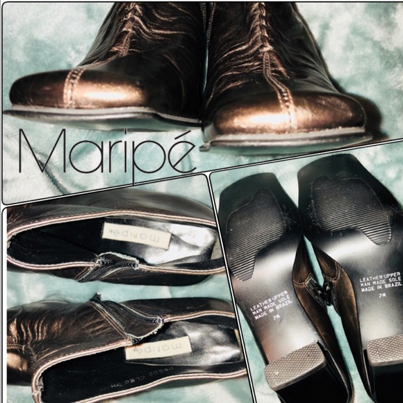 Maripe | Shoes | Maripe Mocha Bronze Metallic Ruched Ankle Booties ...